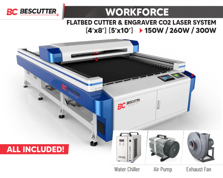 ALL SYSTEM INCLUDED BESCUTTER WORKFORCE [4’X8′ – 5’X10] CO2 LASER ...